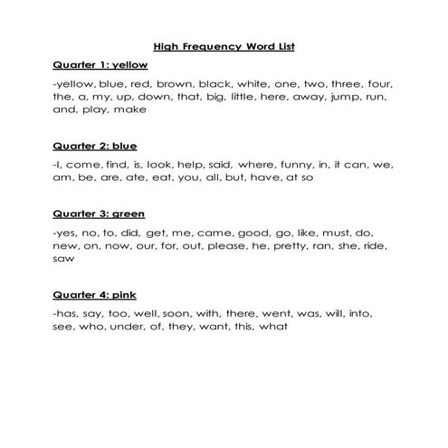 High frequency word lists | DOCX