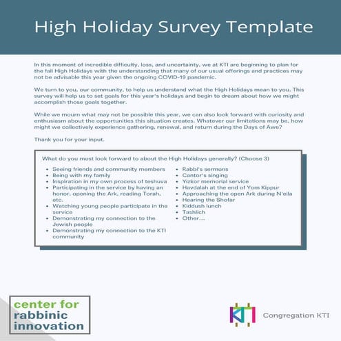 High Holiday Survey Template - KTI | PDF
