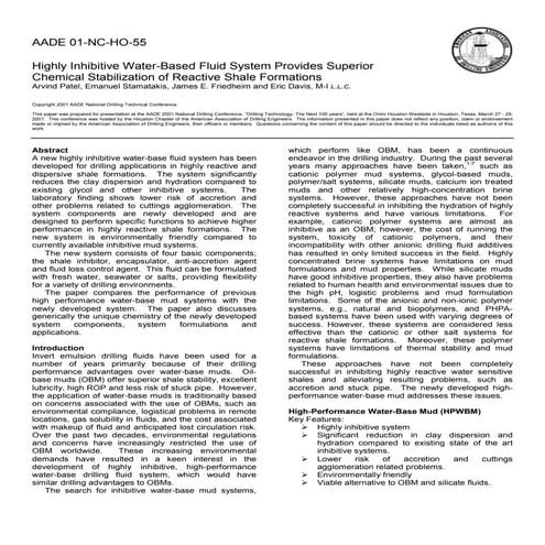 Highly inhibitive water based fluid system provides superior | PDF