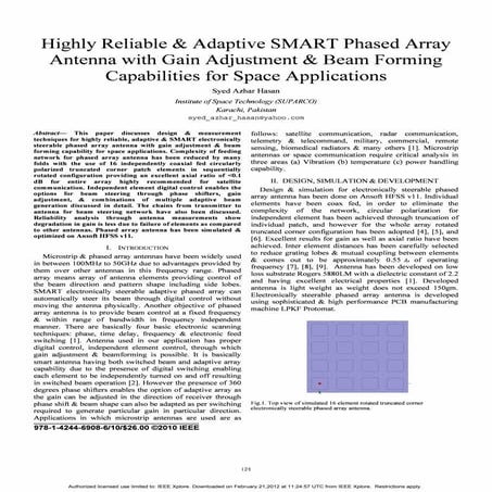 Highly reliable & adaptive smart phased array antenna with gain adjustment and beam forming ...