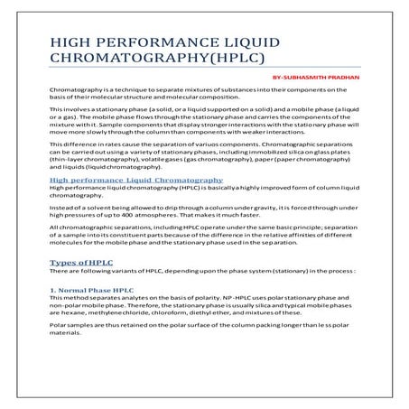 High performance liquid chromatography | PDF