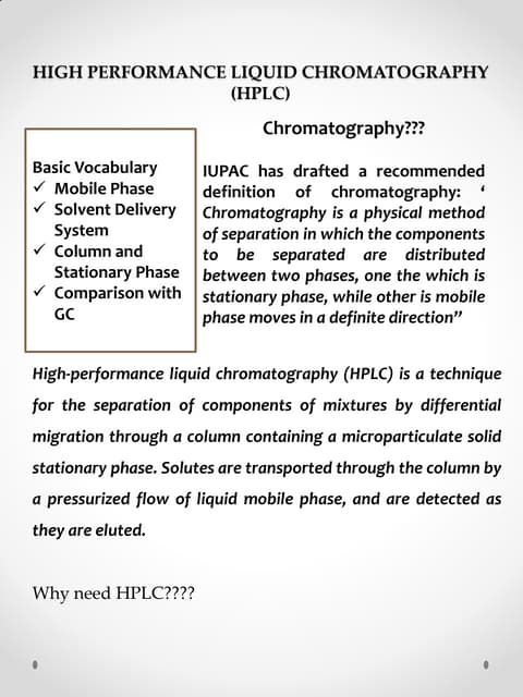 HPLC | PPTX | Chemistry | Science