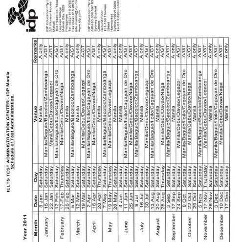 2011 ielts schedules - idp