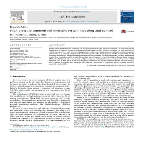 High pressure common rail injection system modeling and control | PDF