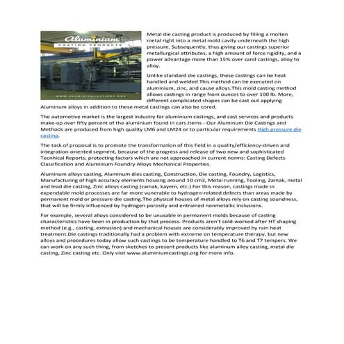 Aluminium: Qualities and Benefits in Full Detail Die Castings | PPTX