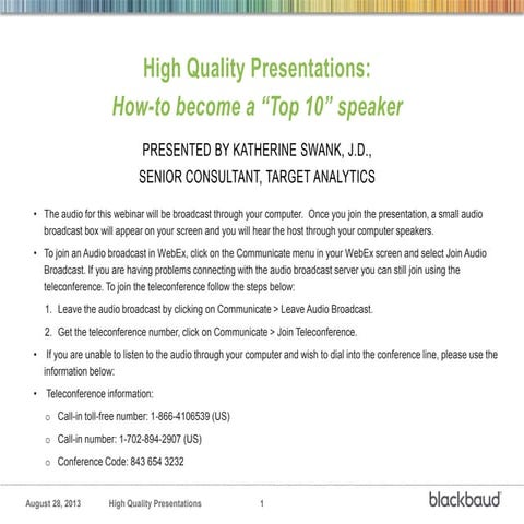 High Quality Presentations How to Be a Top 10 Speaker | PPT