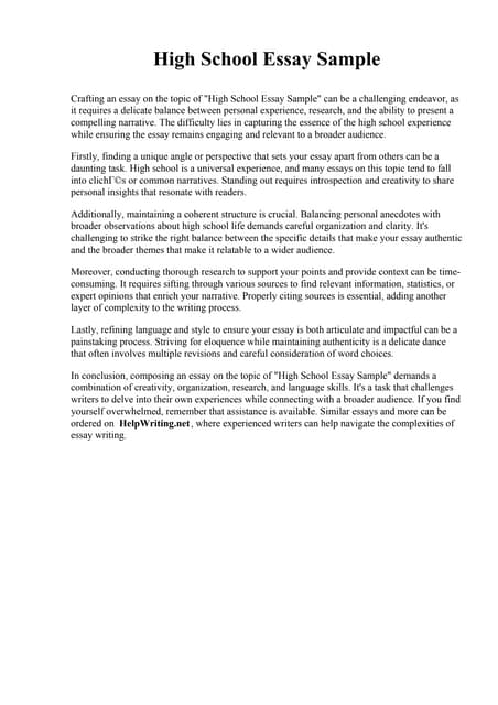 Sample Essays For High School Students | PDF | Homework and Study ...