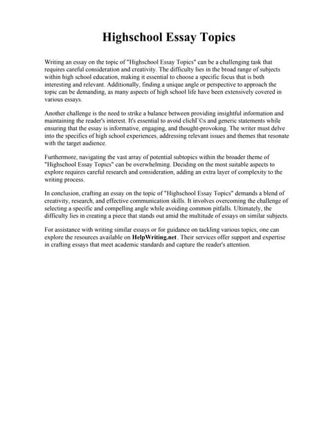 High School Essay Examples. Visual College of Art and Design | PDF