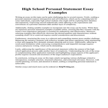 High School Personal Statement Essay Examples | PDF | Fiction | Books ...