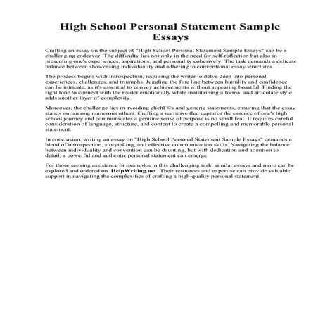High School Personal Statement Sample Essays | PDF