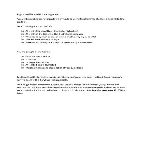 High school survival guide assignment | DOCX
