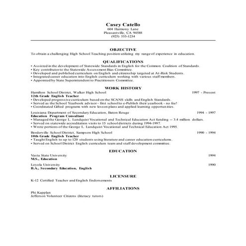 High school teacher (English) CV template | DOCX | Professional School ...