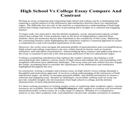 High School Vs College Essay Compare And Contrast | PDF | College ...