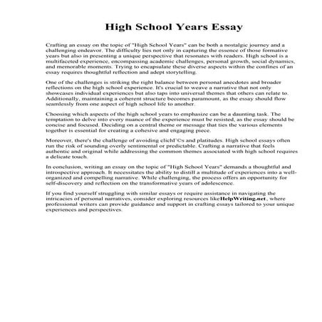 High School Years Essay. Barstow Community College | PDF