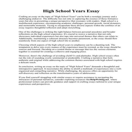 High School Years Essay | PDF