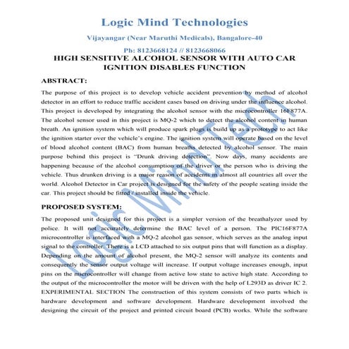 High sensitive alcohol sensor with auto car ignition disables function ...