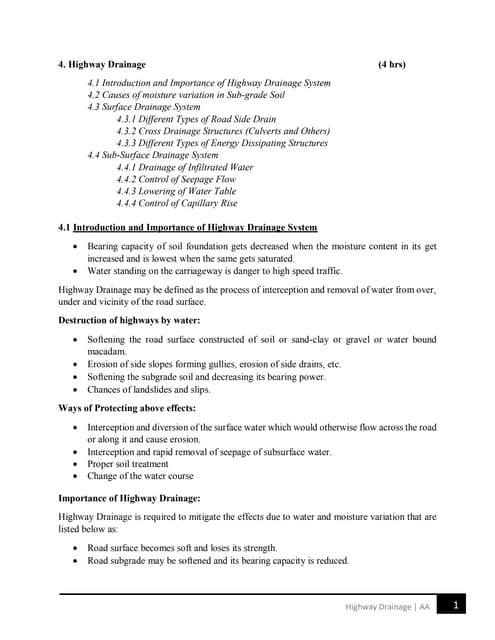planning, design and estimation of road side drainage system | DOCX ...