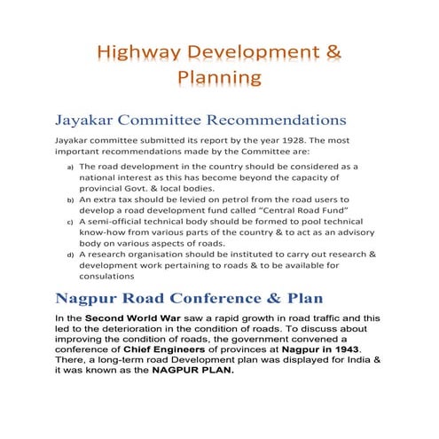 Highway Development & Planning | PDF