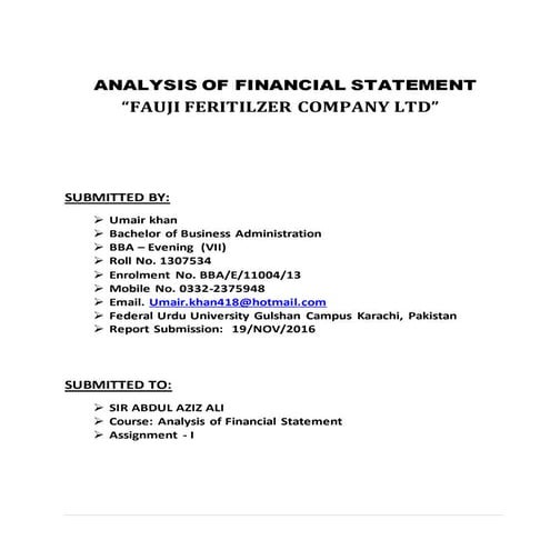 Financial Statement Analysis of Engro Fertilizers | PPTX