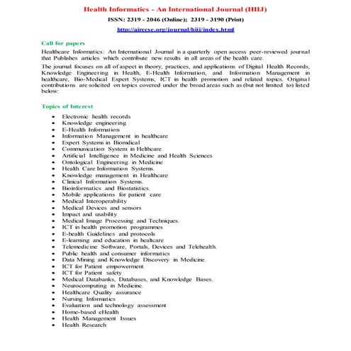 Health Informatics - An International Journal (HIIJ) | PDF