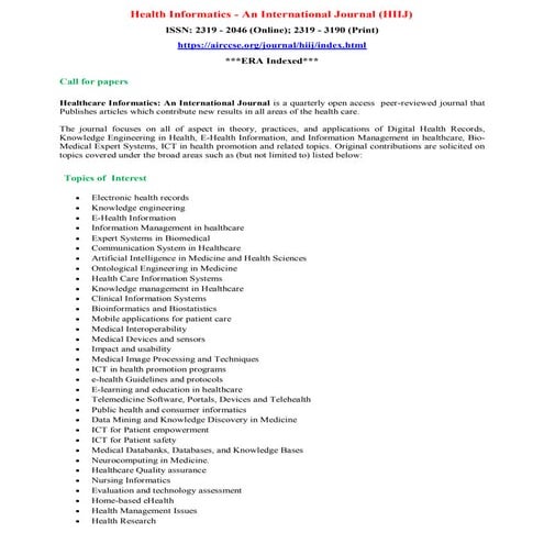 Health Informatics - An International Journal (HIIJ) | PDF