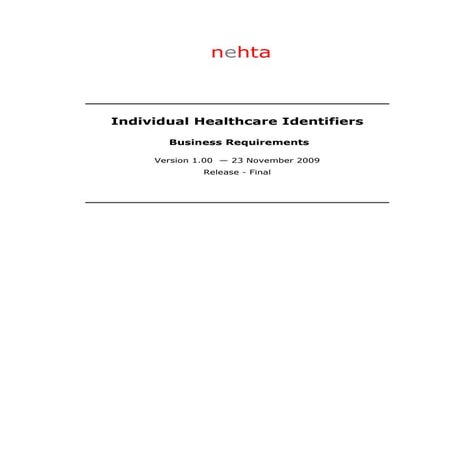 HI Individual Healthcare Identifiers Business Requirements V1.0 | PDF