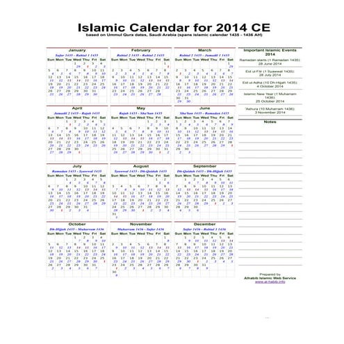 Hijriah islamic calendar 2014 | PDF