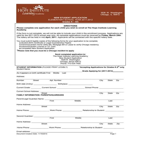 2010-2011 Hila New Student Application | PDF