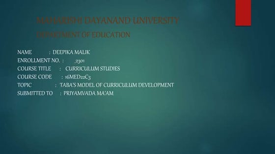 Taba model of curriculum development | PPTX | Educational Assessment ...