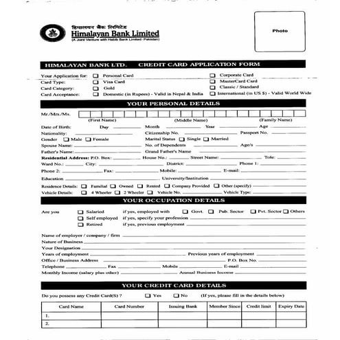 Himalaya bank form card cc | PDF