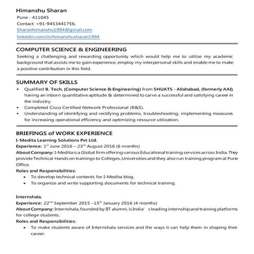 Himanshu sharan resume | DOCX