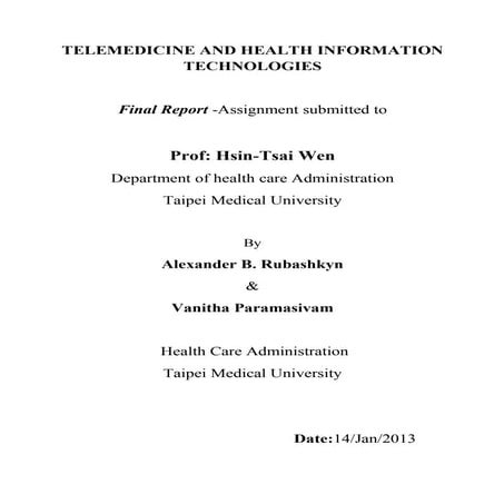 TELEMEDICINE AND HEALTH INFORMATION TECHNOLOGIES | PDF