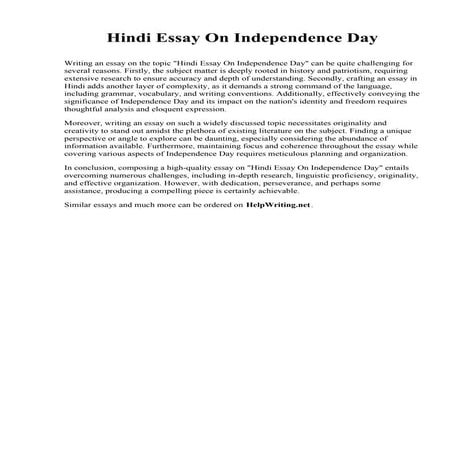 Hindi Essay On Independence Day. Hope College of Arts & Sciences | PDF