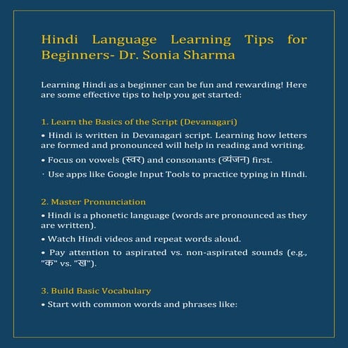 Hindi Language Learning Tips for Beginners- Dr. Sonia Sharma | PDF