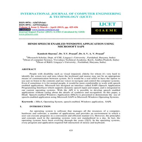 Hindi speech enabled windows application using microsoft | PDF