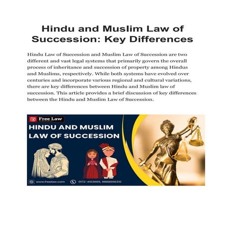 Comparing Hindu and Muslim Law of Succession: Key Differences | PDF