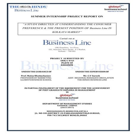 Summer Internship Project on Business Line (The Hindu) | DOCX