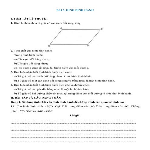 LY THUYET VA BAI TAP HINH BINH HANH LOP 8 | PDF