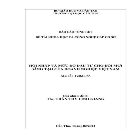 Hội Nhập Và Mức độ đầu Tư Cho đổi Mới Sáng Tạo Của Doanh Nghiệp Việt 