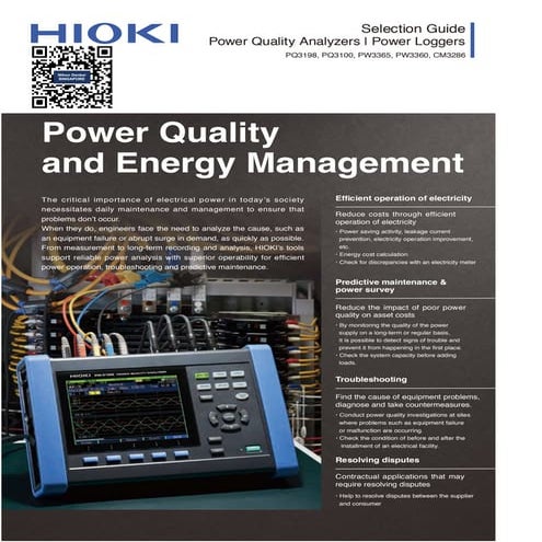 Hioki Selection Guide Power Quality Analyzers Power logger | PDF