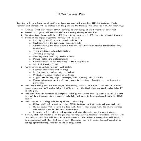 Hipaa training plan organizational resources | DOCX