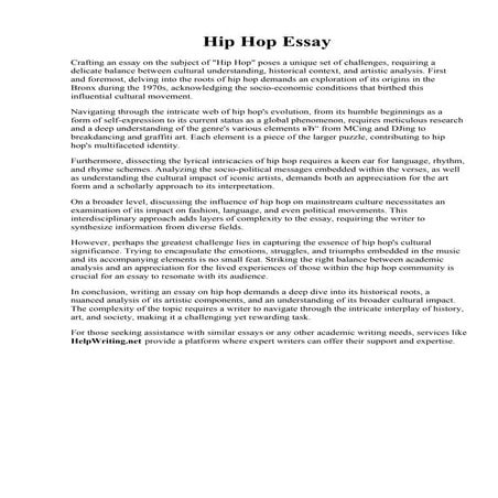 Hip Hop Essay. History of Music Hip Hop Music Rapping | PDF | Hip Hop ...