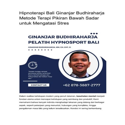 Hipnoterapi Ginanjar Budhiraharja Bali Terapi Transformasi Pikiran ...