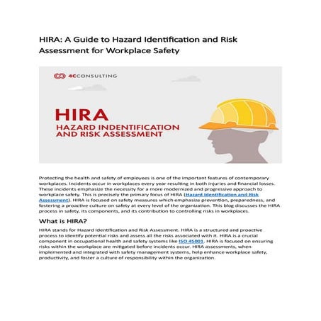 HIRA A Guide to Hazard Identification and Risk Assessment for Workplace ...