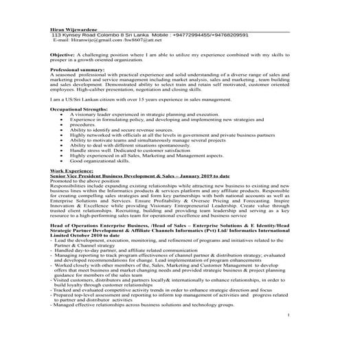 Hiran wijewardena resume 2 new svp | PDF