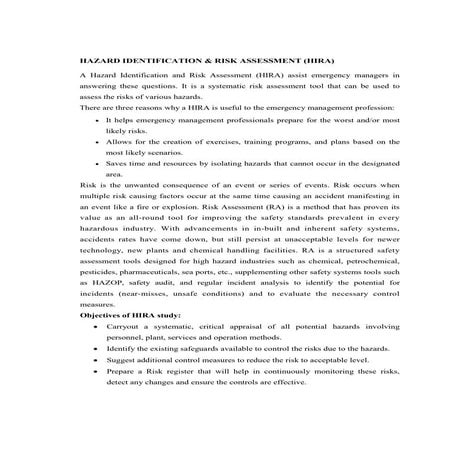 Hazard identification and risk assessment | PDF