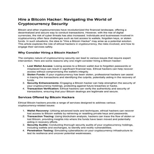 Hire a Bitcoin Hacker: Navigating the World of Cryptocurrency Security ...