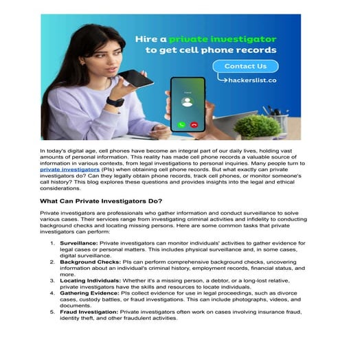 Hire a private investigator to get cell phone records | PDF