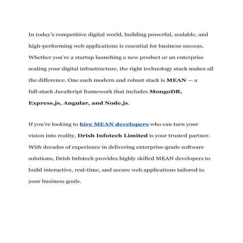 Hire MEAN Developers from Drish Infotech Limited – Build Scalable and ...