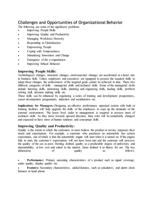 Challenges and opportunities of organisational behaviour | PPTX